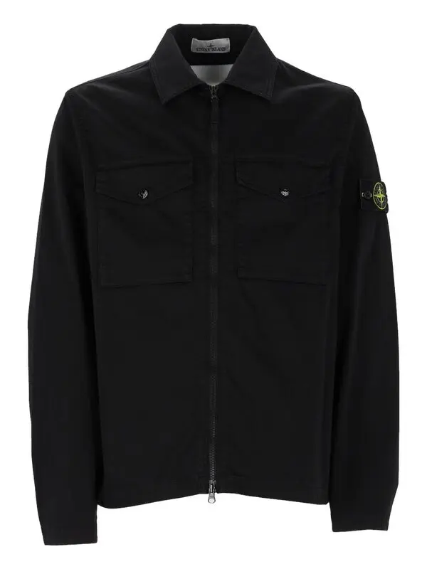 Stone Island Overshirt Con Zip E Tasche Sul Petto - Black