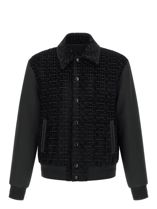 Balmain Monogram Velvet Bomber Jacket - Black