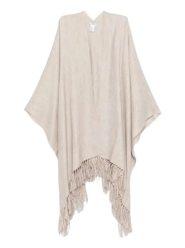 Brunello Cucinelli Fringe Trim Wide Poncho - Cream