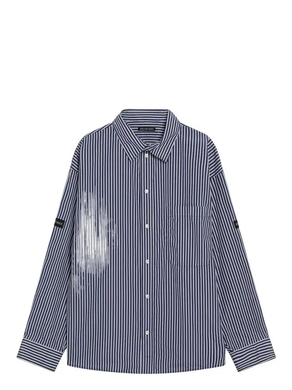 Balenciaga Oversize Navy And White Striped Shirt - Blue