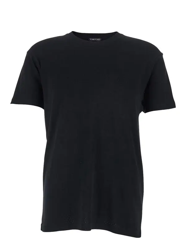 TOM FORD T-shirt With Logo Embroidery On The Front And Perforated Design In Cotton - Black