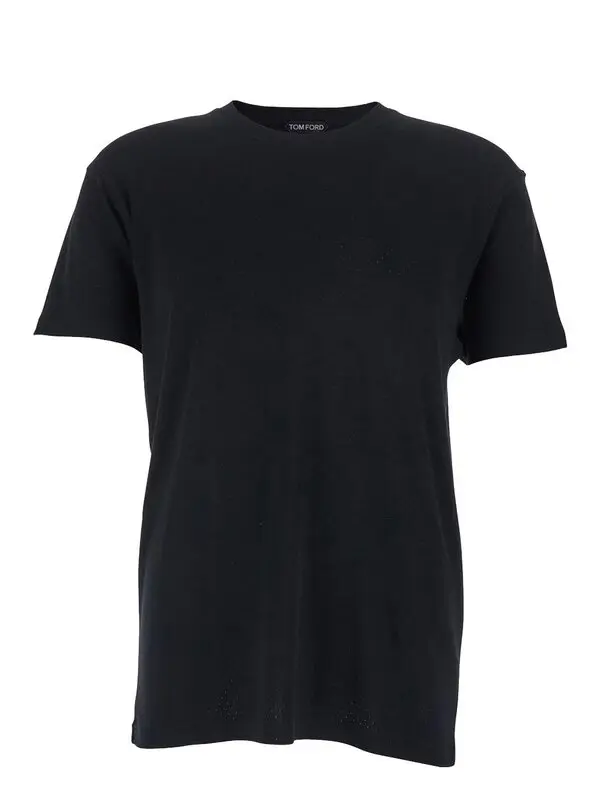 TOM FORD T-shirt With Logo Embroidery On The Front And Perforated Design In Cotton - Black