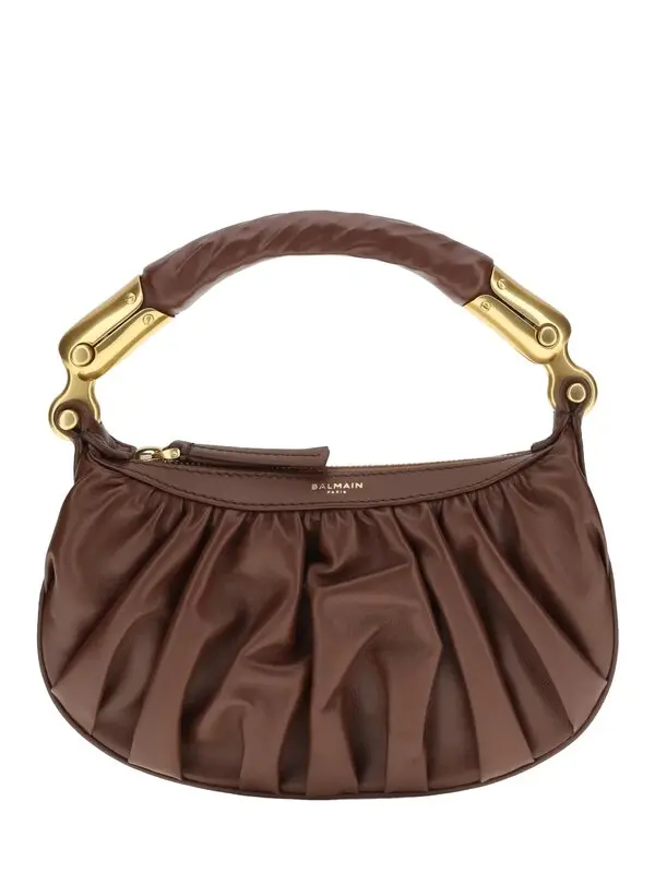 Balmain Bène Mini Bag In Calfskin Leather - Brown