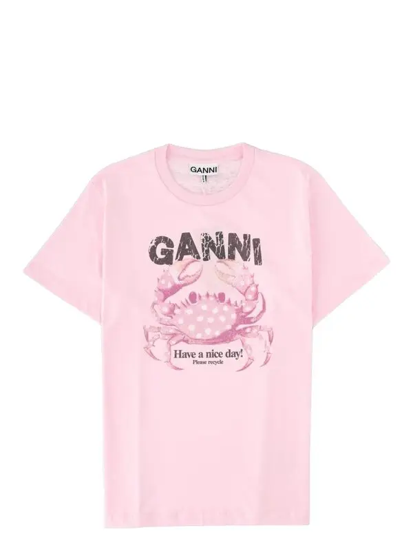 GANNI Printed T-shirt - Pink