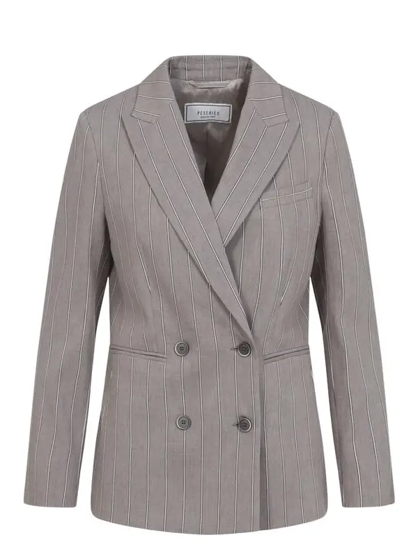 Peserico Pinstriped Linen Double-breasted Jacket - Brown