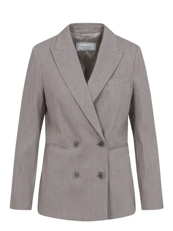 Peserico Pinstriped Linen Double-breasted Jacket - Brown