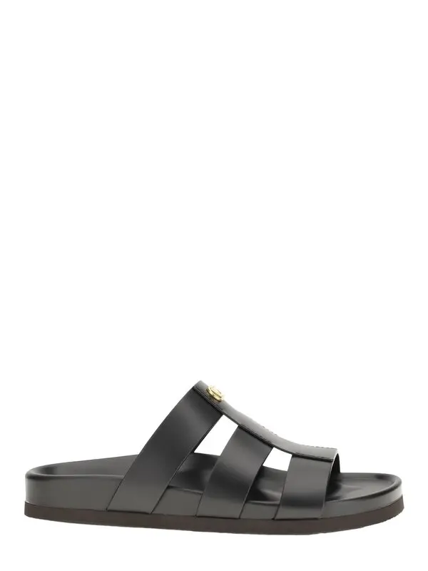 Valentino Garavani Studshield Leather Slide Sandals - Black