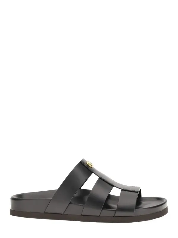 Valentino Garavani Studshield Leather Slide Sandals - Black