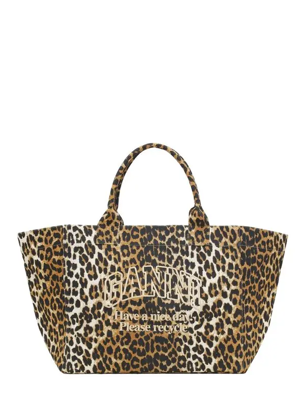 GANNI Leopard Print Extra Large Tote - Multicolor