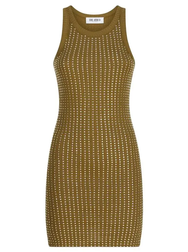 Attico Military Mini Dress With Rhinestones - Green