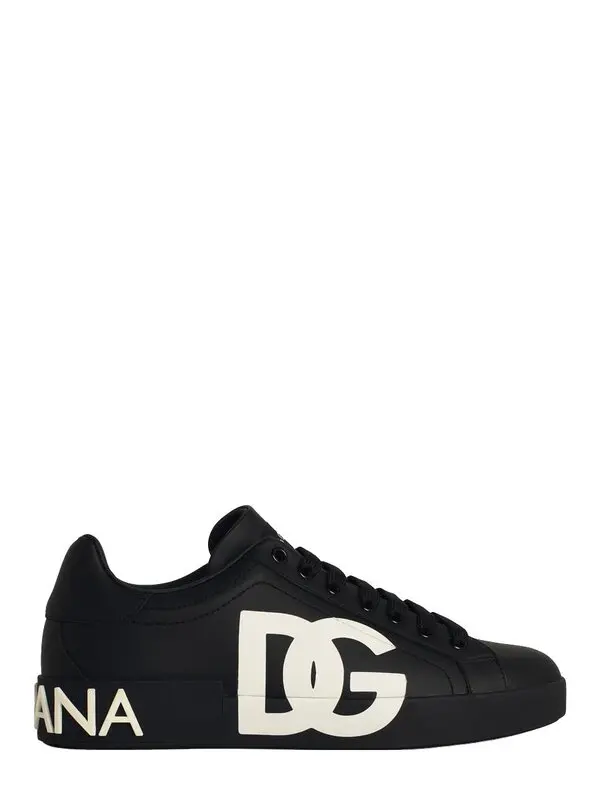 Dolce & Gabbana Leather Sneakers With Dg Print - Black