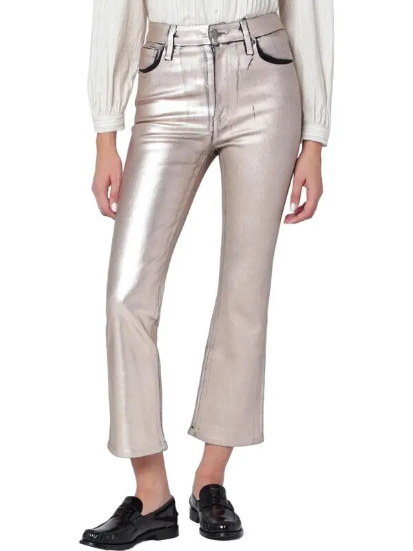 FRAME Metallic Effect Cropped Trousers - Silver