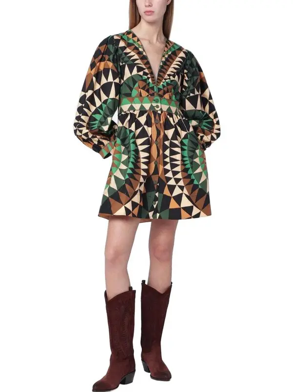 Farm Rio Cotton Geometric Print Mini Dress - Multicolor