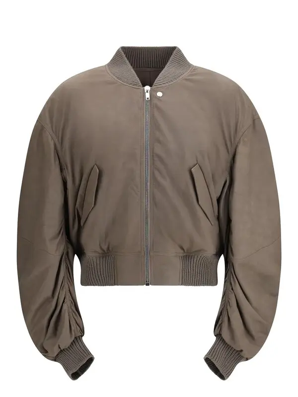 Rick Owens Secchia Lambskin Leather Bomber - Gray