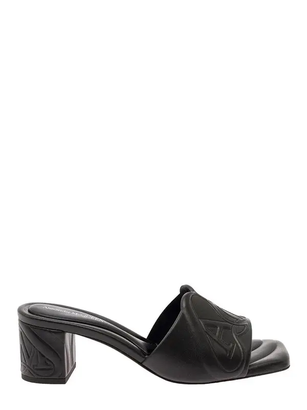 Alexander McQueen Black Slip-on Sandals With Embossed Logo In Padded Leather - Multicolor