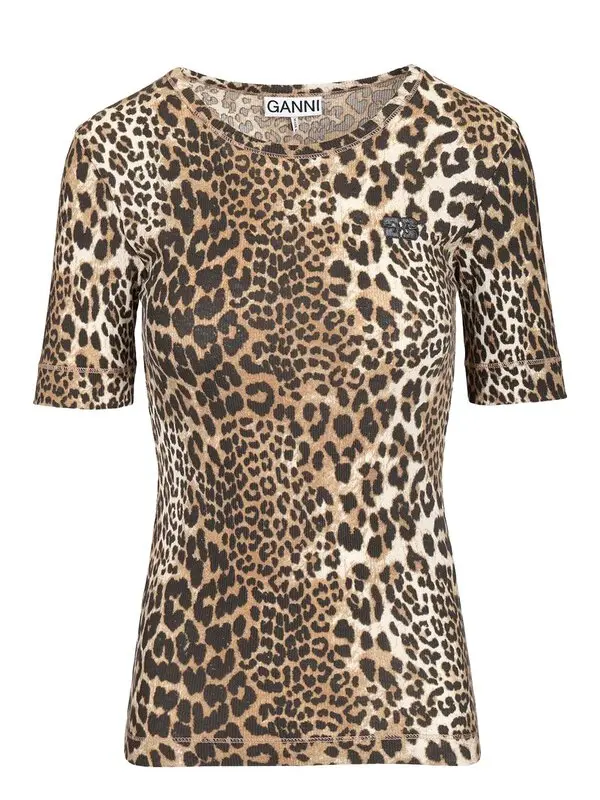 GANNI Animal Print Ribbed T-shirt - Multicolor