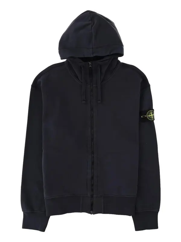 Stone Island Logo Patch Hooded Sweatshirt - Blue