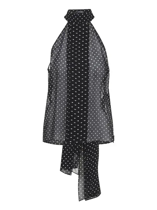 TOM FORD Polka Dot Silk Lavallier Top - Black