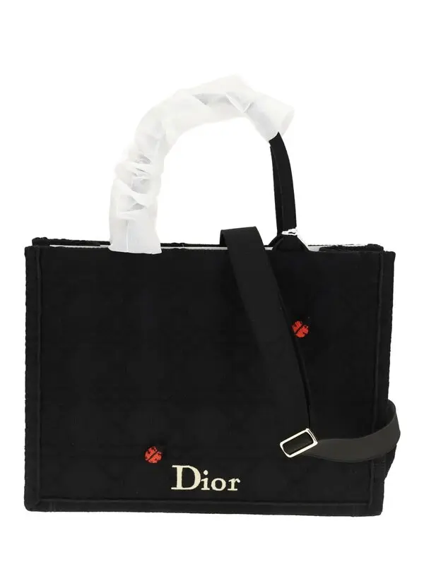 Dior Medium Booktote Raffia Cannage With Lady - Black
