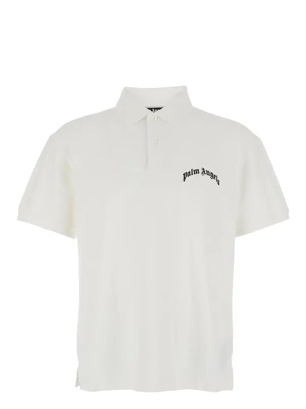 Palm Angels White Polo Shirt With Logo Lettering On Front And Rear In Cotton Piquet - Multicolor