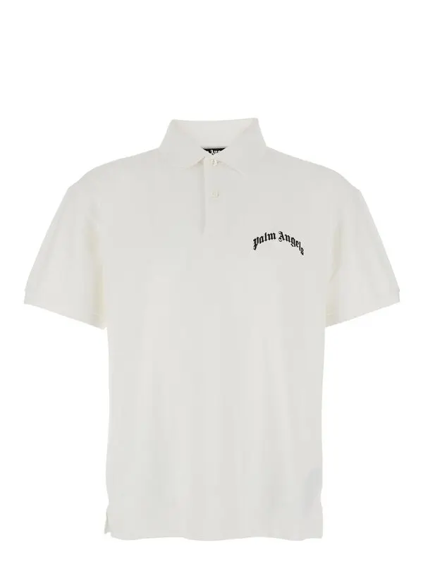 Palm Angels White Polo Shirt With Logo Lettering On Front And Rear In Cotton Piquet - Multicolor