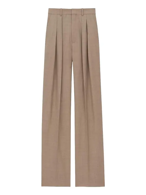 Saint Laurent Wide-leg Tailored Pants In Caviar Wool - Multicolor
