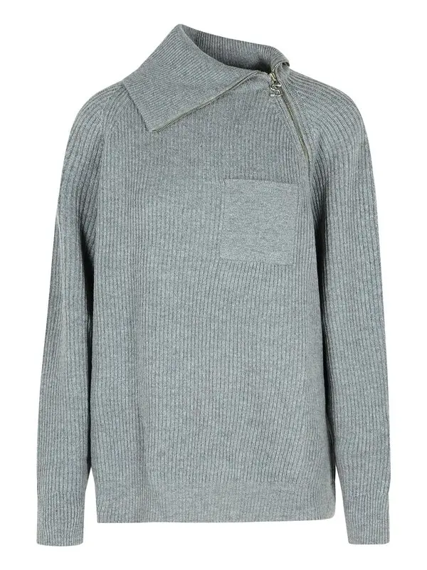 Sportmax Salpa' Cashmere Blend Sweater With Medium Grey Zip - Gray