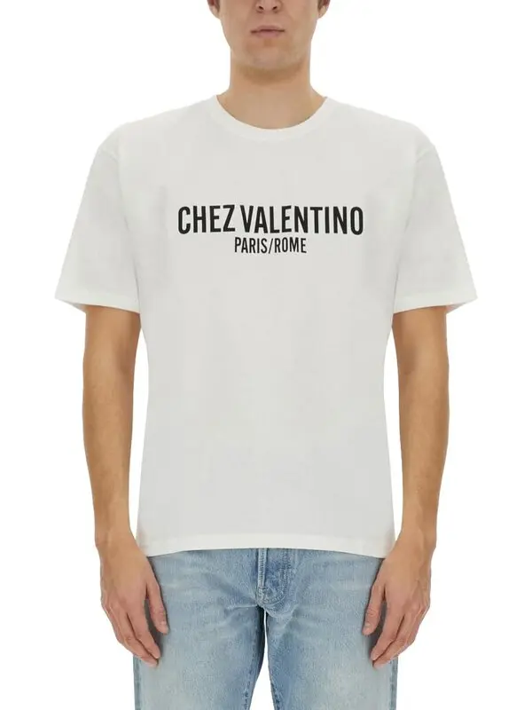 Valentino Garavani Cotton T-shirt With Chez Print - White