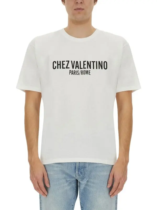 Valentino Garavani Cotton T-shirt With Chez Print - White