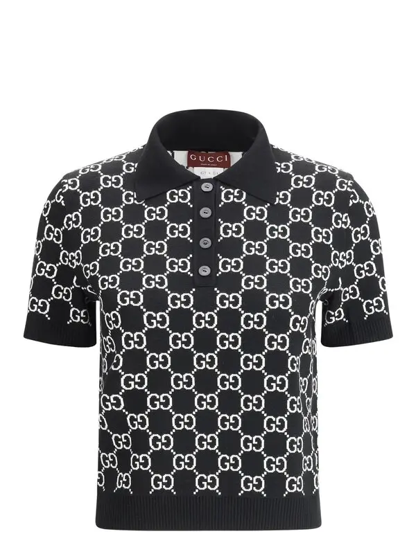 Gucci Gg Wool Jacquard Polo Top - Black