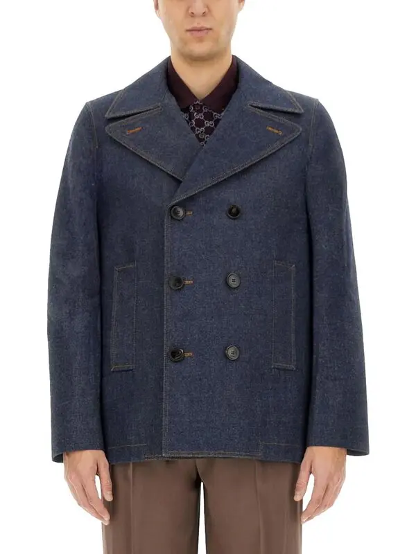 Gucci Cotton Denim Double Breasted Jacket - Blue