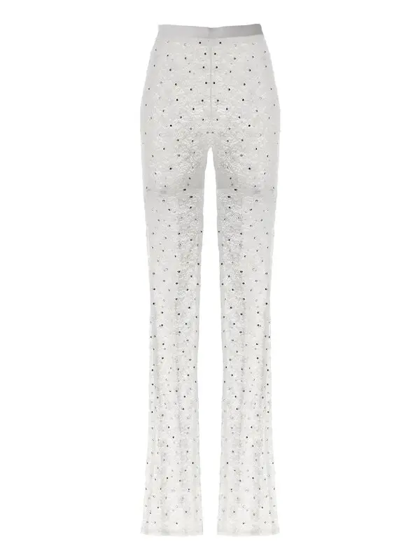 Alessandra Rich Rhinestone Lace Leggings - White