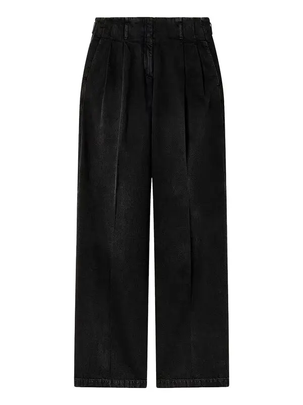 GOLDEN GOOSE Flavia Stone-washed Cotton Trousers - Black