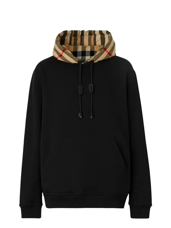 Burberry Check Hooded Cotton Sweatshirt - Black
