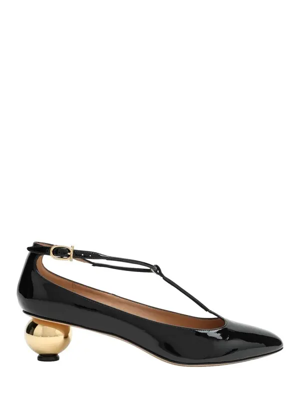FERRAGAMO Patent T-strap Decollete - Black