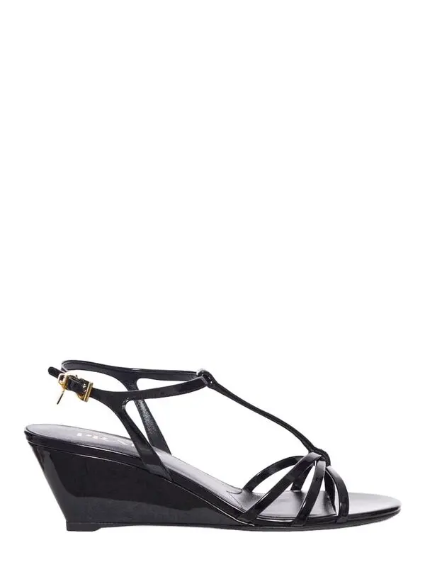 Prada Patent Leather Wedge Sandals - Black
