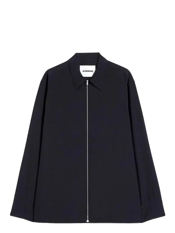 JIL SANDER Virgin Wool Zip Up Shacket - Blue