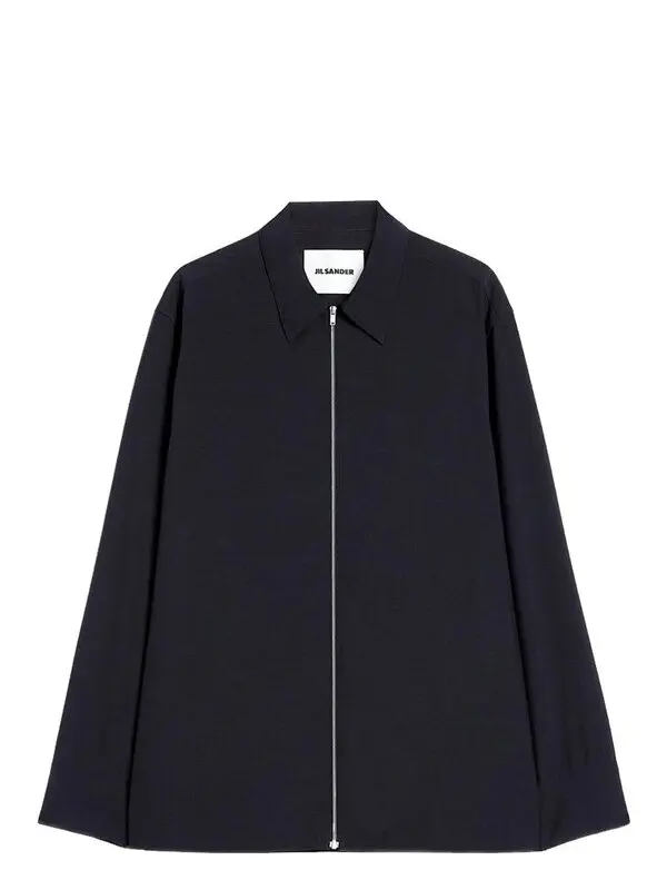 JIL SANDER Virgin Wool Zip Up Shacket - Blue