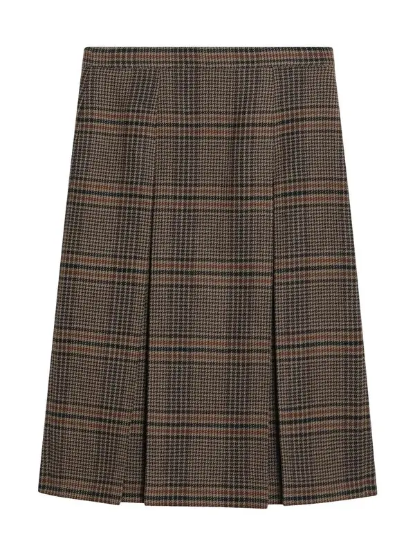 Saint Laurent Prince Of Wales Wool Midi Skirt - Brown
