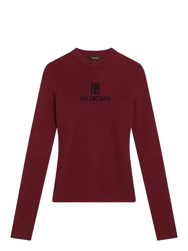 Balenciaga Ribbed Burgundy Nano Bb Sweater - Red