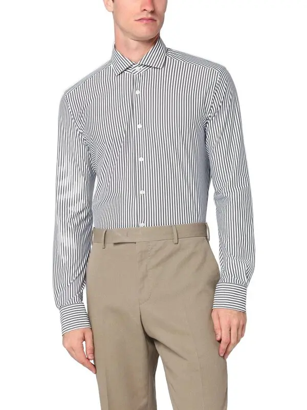 XACUS White Striped Active Twill Shirt Tailor Fit - Brown