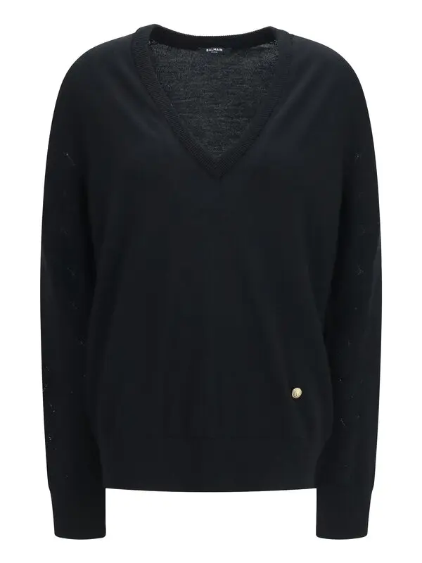 Balmain Pullover V-neck Sweater - Black