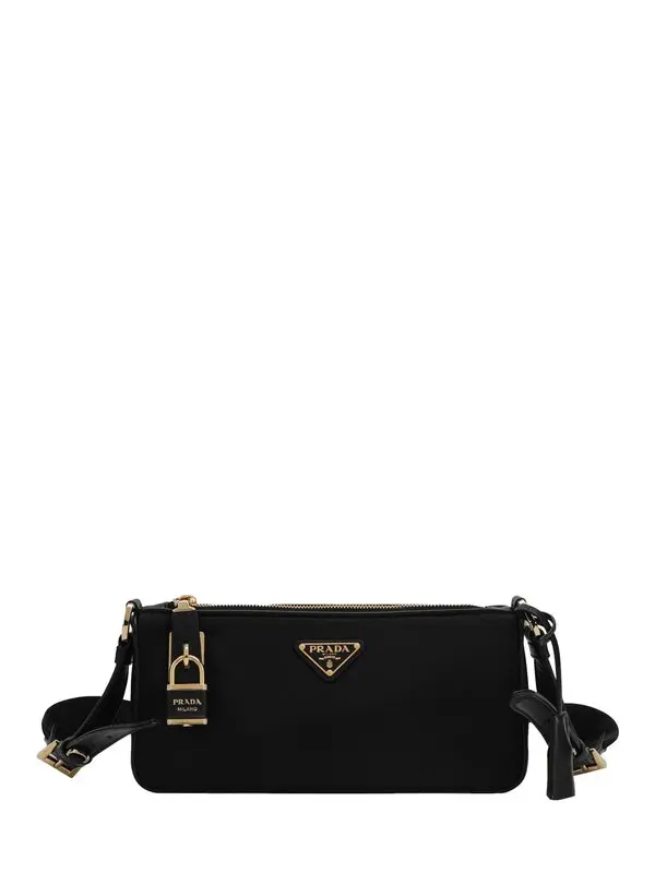 Prada Re-nylon And Leather Shoulder Bag With Padlock - Black
