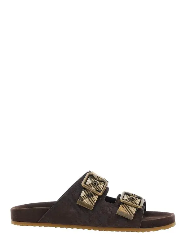 Burberry Leather Blend Sandals With Check Motif - Multicolor