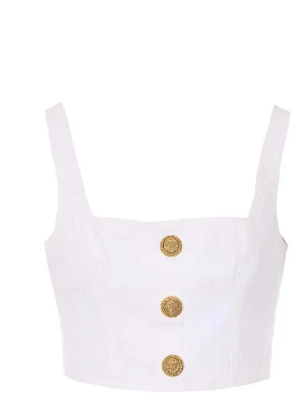Balmain Buttoned Denim Top - White