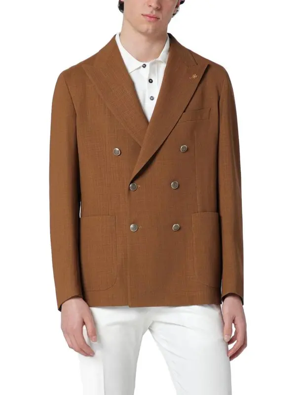 Tagliatore Caramel Double-breasted Wool Jacket - Brown