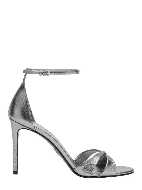 Prada Metallic Leather Heeled Sandals - Silver