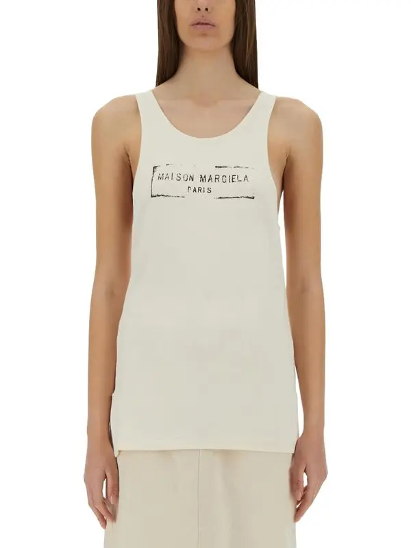 MAISON MARGIELA Logo Print Tank Top - Cream