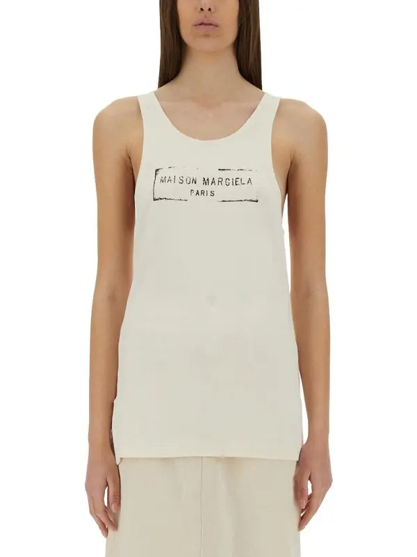 MAISON MARGIELA Logo Print Tank Top - Cream