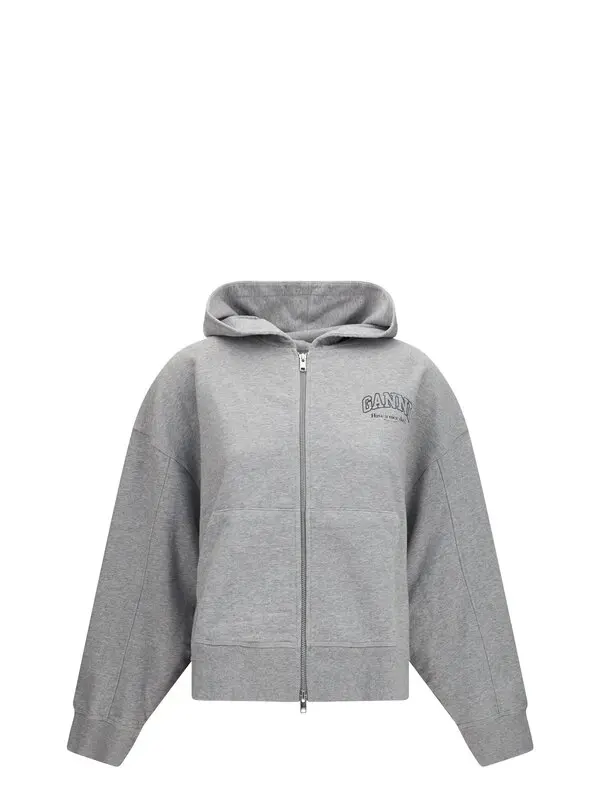 GANNI Cotton Zip-up Hoodie - Gray